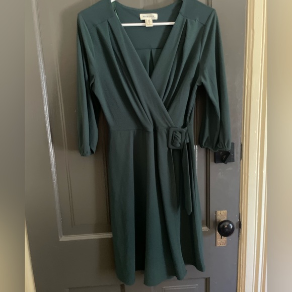 Monteau | Dresses | Emerald Green Monteau Wrap Belted Dress | Poshmark
